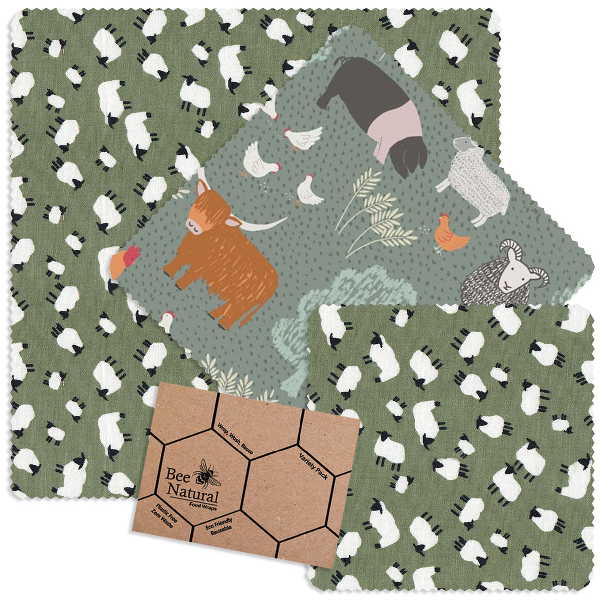 Sheep & Farm Animals Beeswax Wraps - Variety Pack (S/M/L) – BeeNatural ...